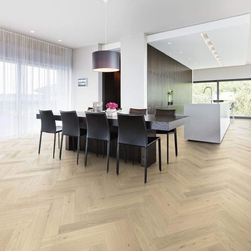 Kahrs Engineered Herringbone White Right Oiled 11x120x600mm - Giant Floors